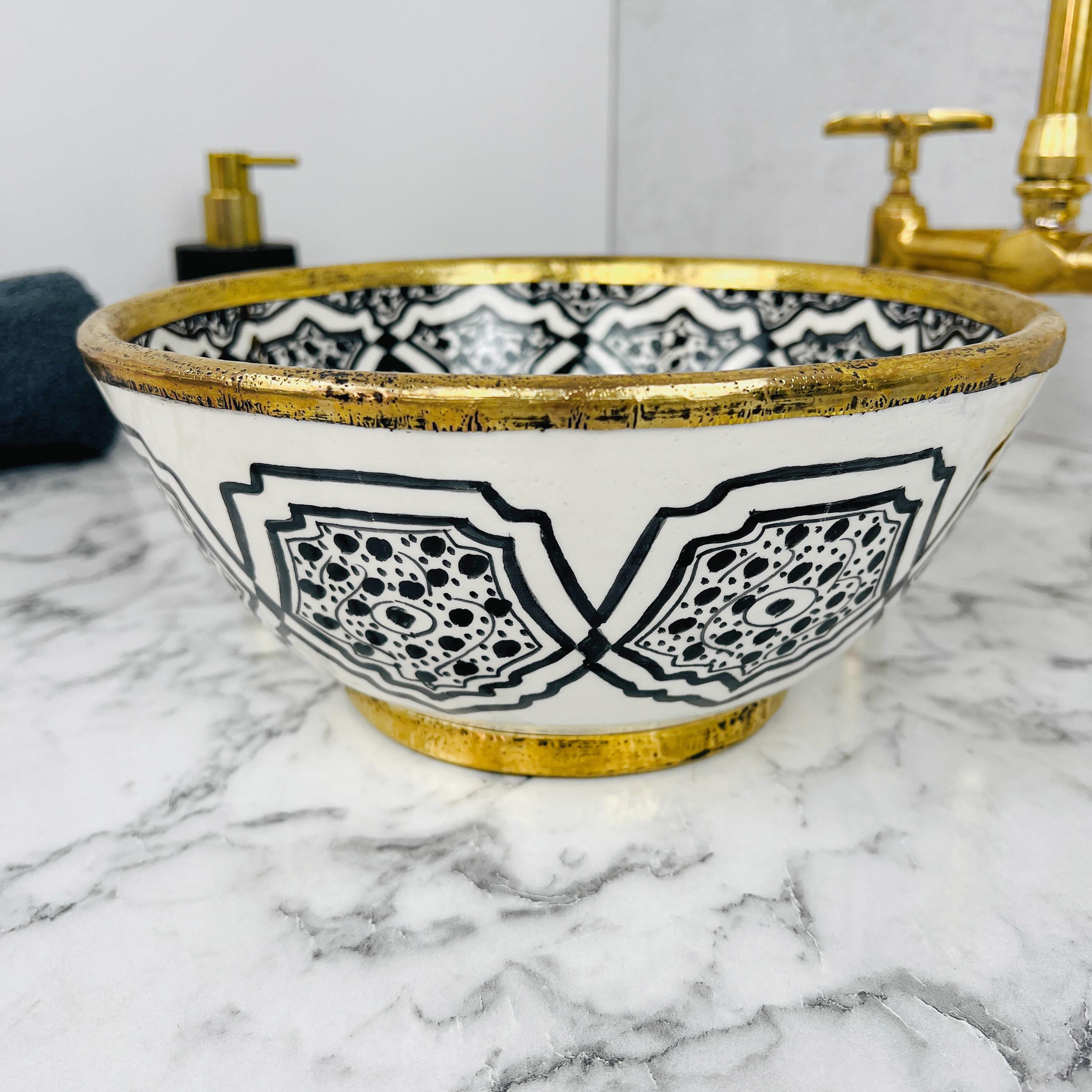 Handmade Moroccan Ceramic Basin With Sold Brass Rim - Bathroom Sink ...