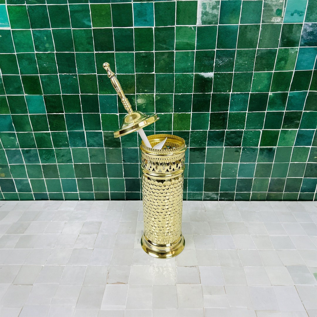 Brass Toilet Brush and Holder Cleaning Supplies, Hammered Brass Toilet ...