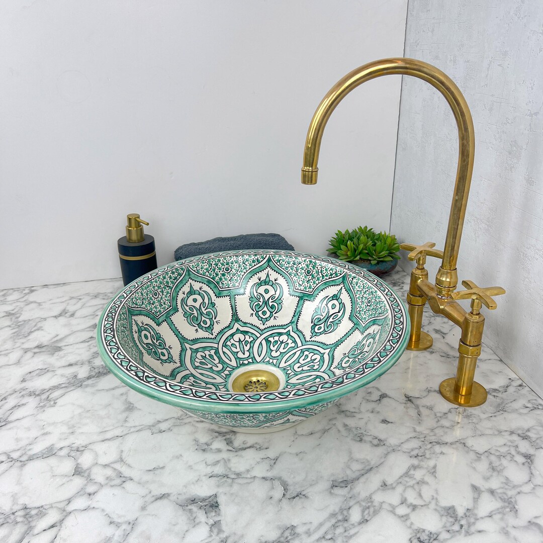 Handmade Turquoise Sink - Vessel Sink Vanity Counter Top - Hand Painted ...