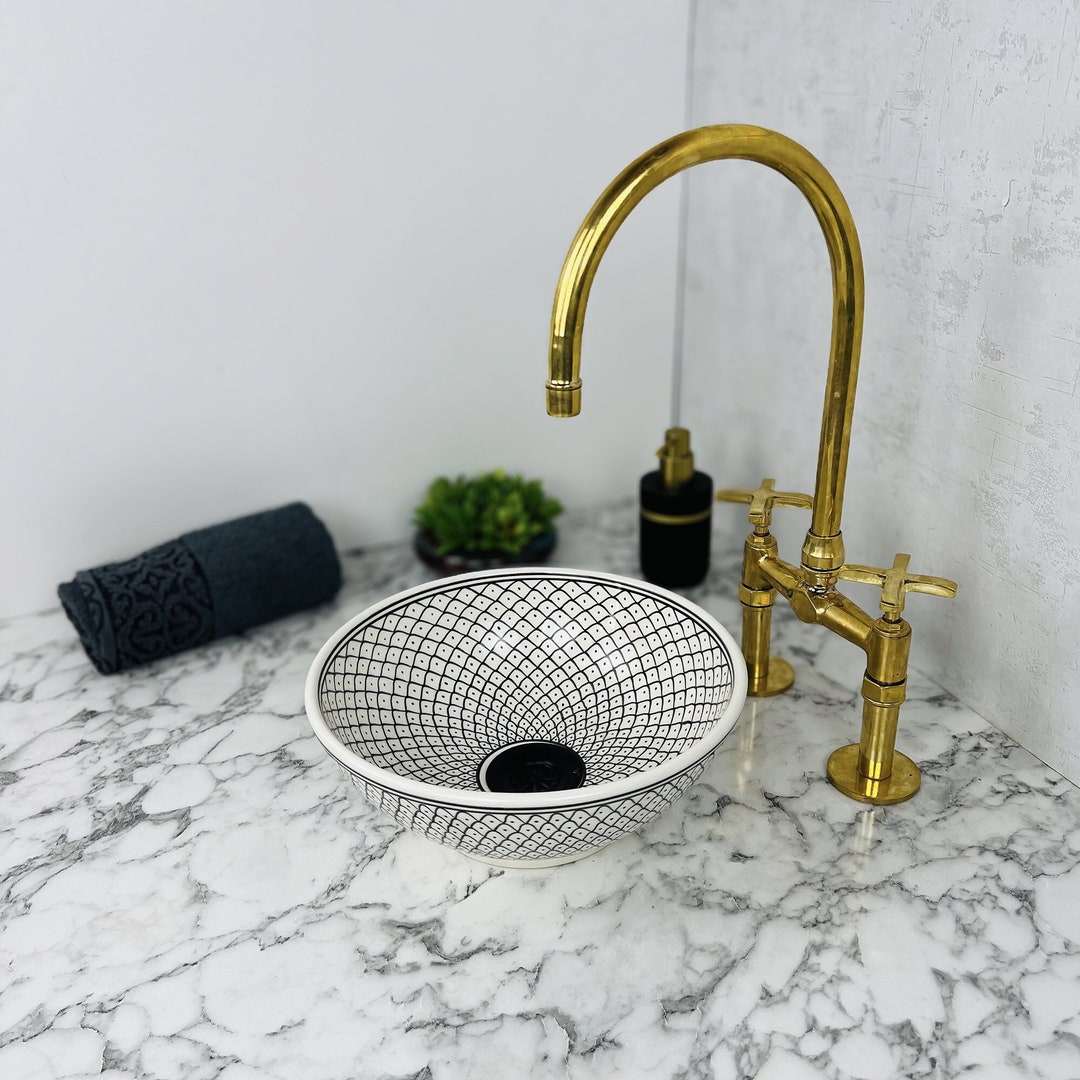 Custom Made Black Ceramic Sink Vanity, Round Modern Bathroom Sink ...