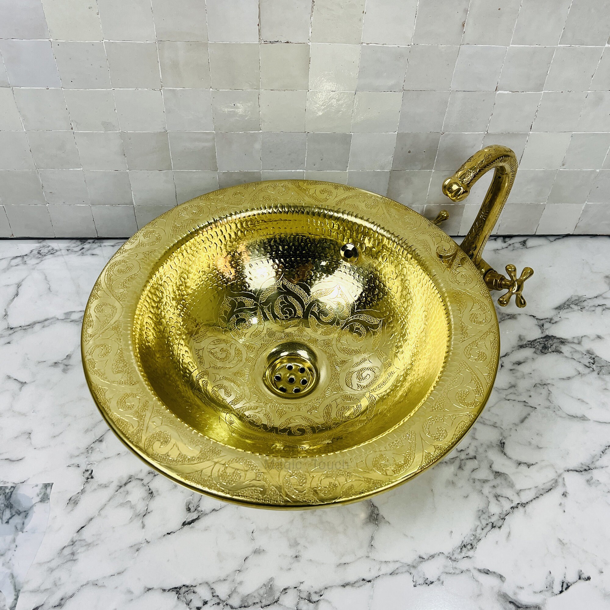Drop in Copper Bathroom Vanity Sink, Round Sink Undermount Wash Basin, Handmade Brass Sink ...