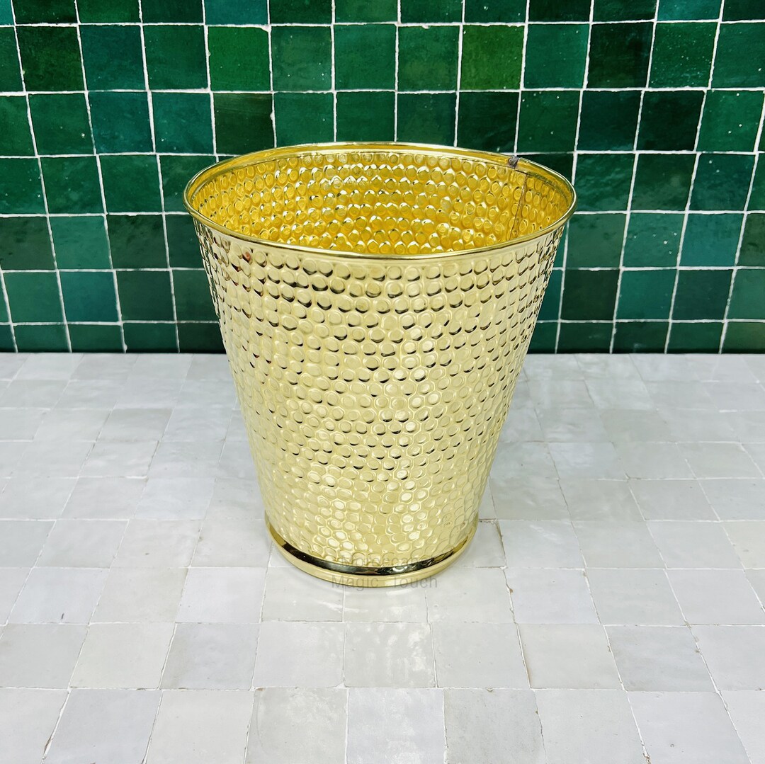 Brass Hammered Trash Can for Bathroom Brass Waste Basket, Handmade ...
