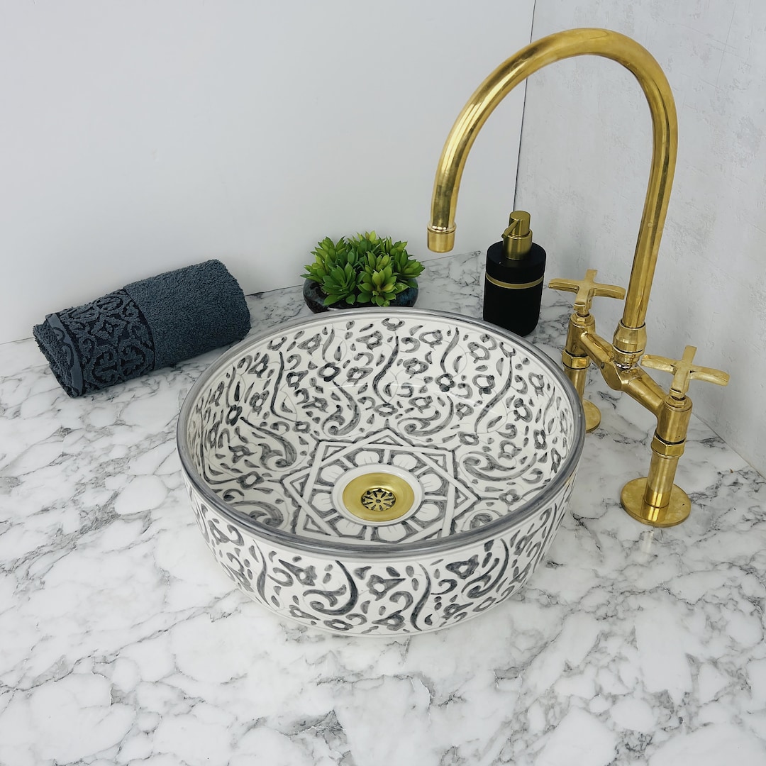 Ceramic Sink Centerpiece for Vanity - Custom Made Bathroom Sink - Round ...