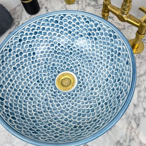 Round Ceramic Wash Basin for Vanity Countertop - Hand Painted Bathroom ...