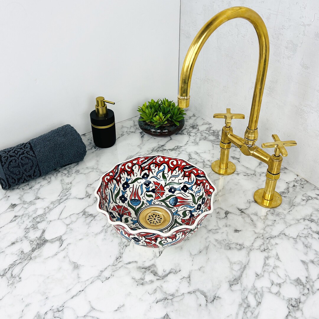 Round Modern Ceramic Basin Bowl for Bathroom Vanity Centerpiece - Hand ...