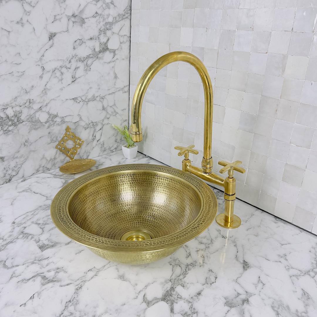 Brushed Brass Bathroom Sink, Hand Hammered Brass Bathroom Vessel Sink ...