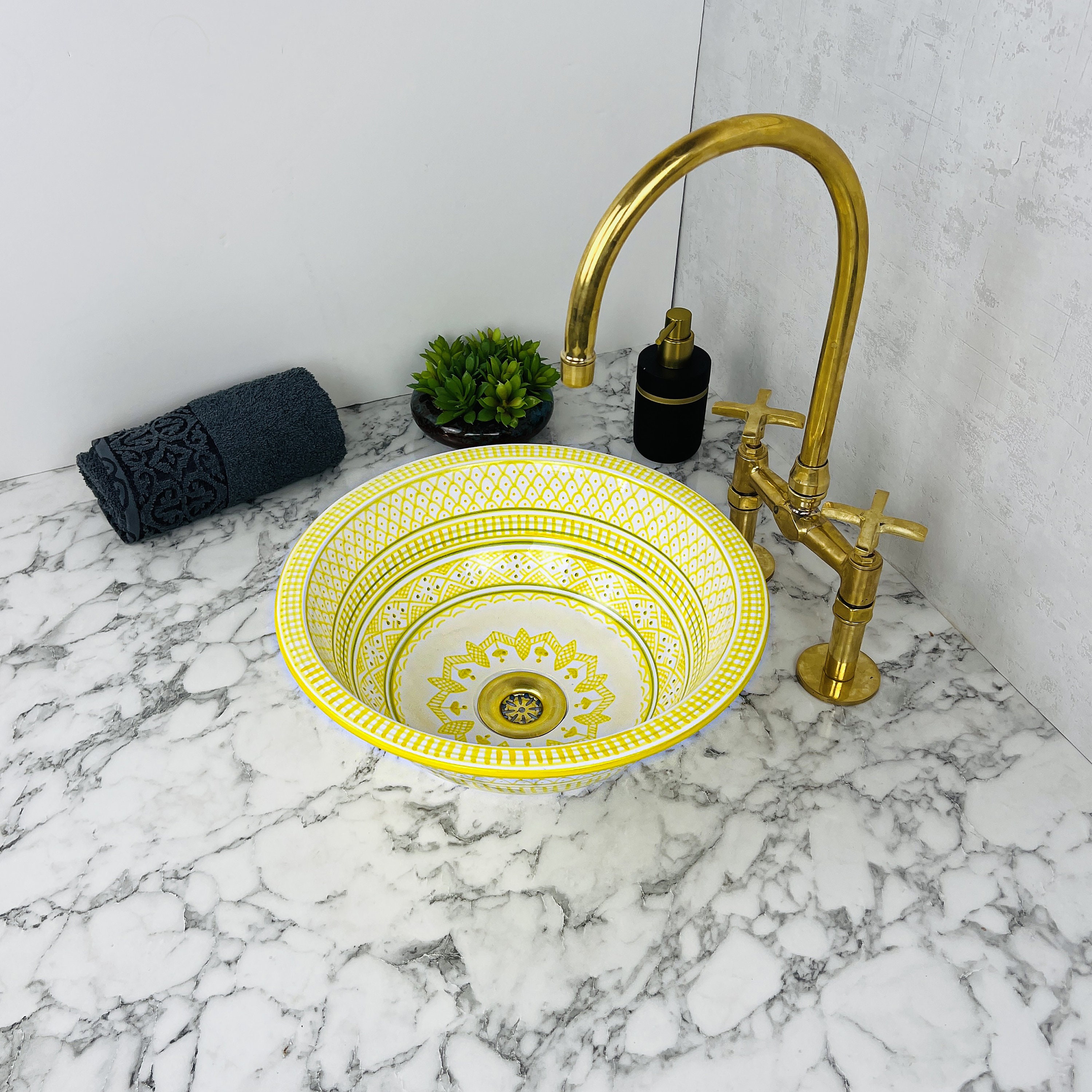 Custom Made Yellow Ceramic Wash Basin Countertop Sink Vanity - Handmade ...