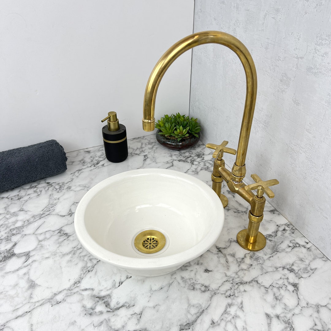 Custom White Bathroom Vanity Vessel Sink - Round Ceramic Hand Wash ...