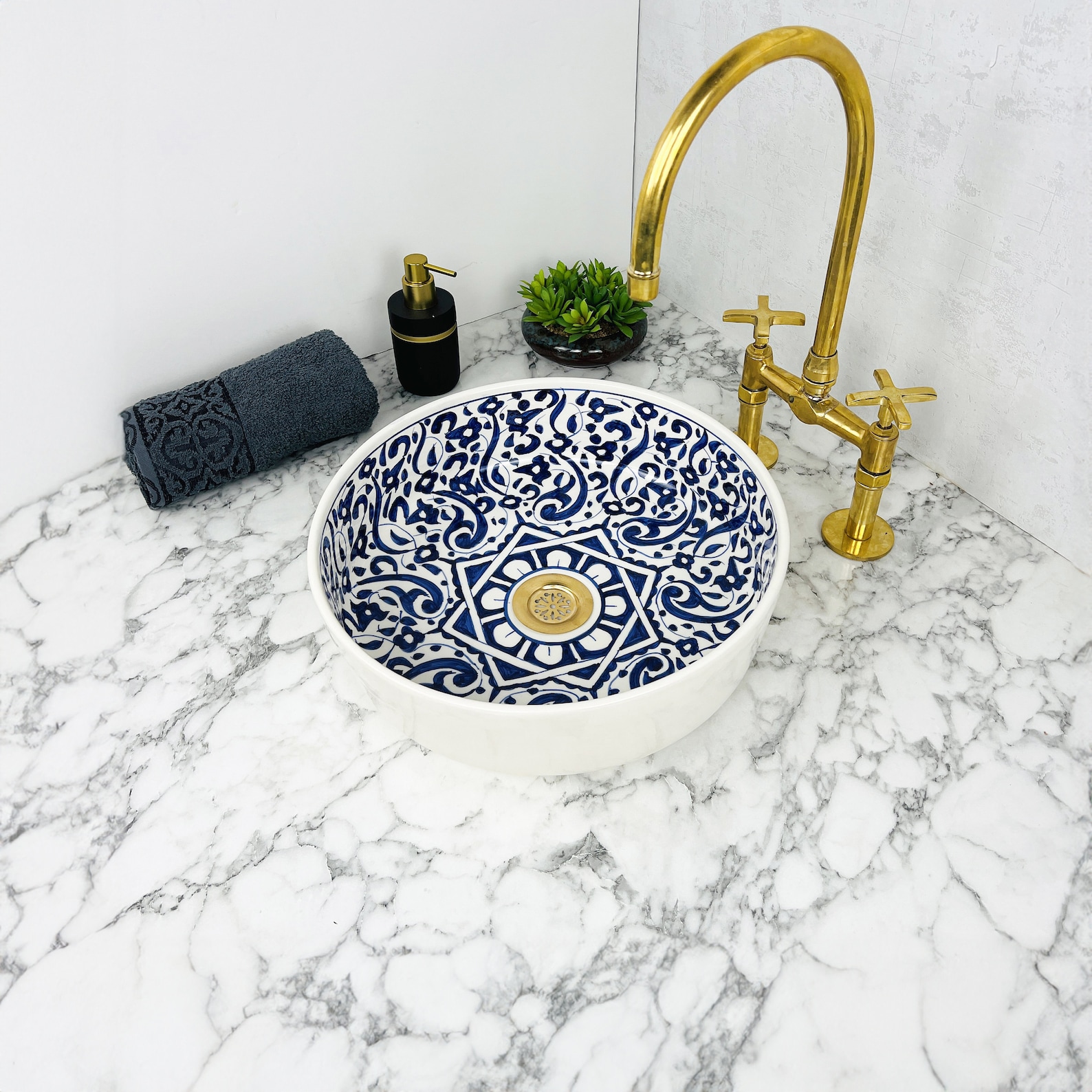 Round Bathroom Vessel Sink Vanity - Handmade Ceramic Wash Basin ...