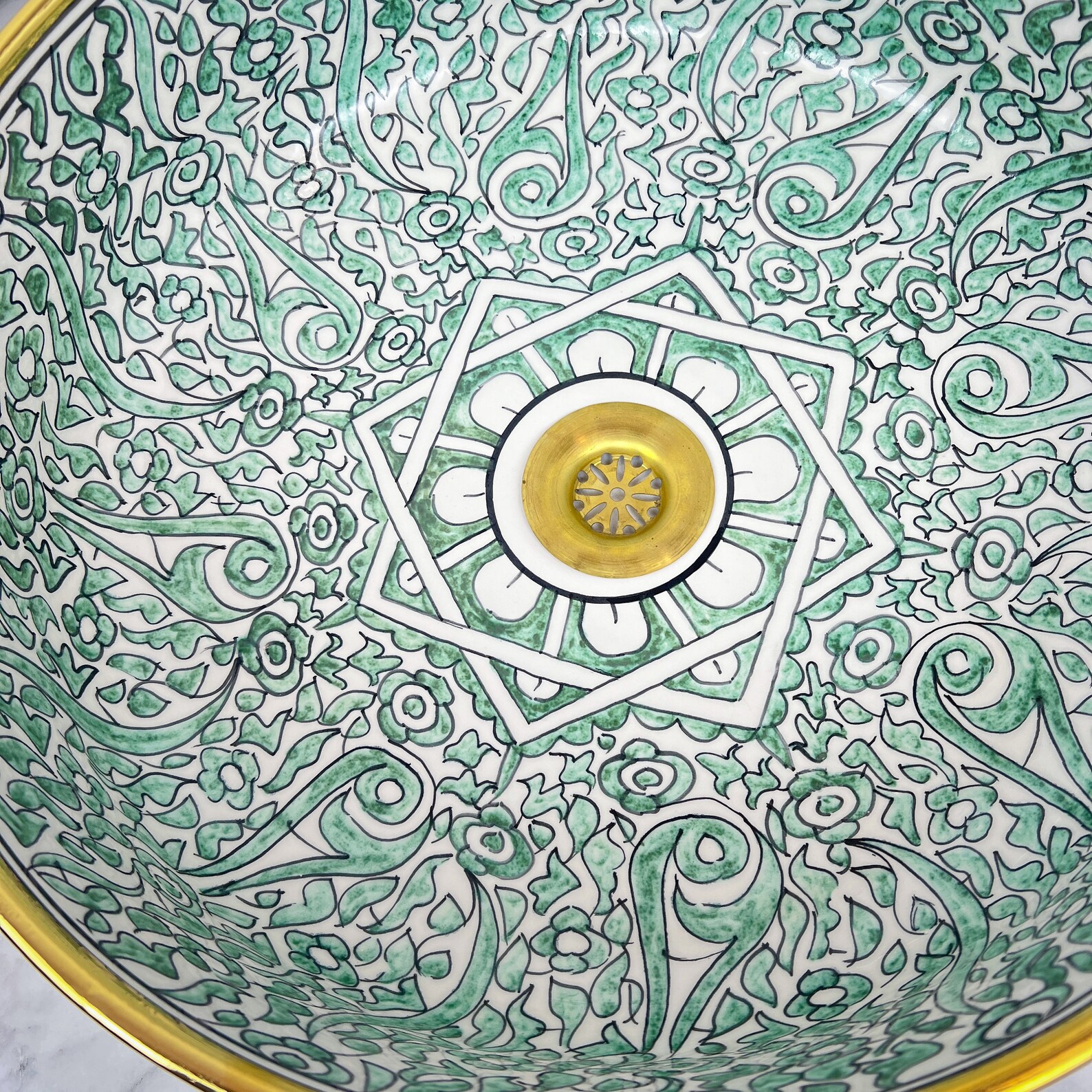 Round Bathroom Vessel Sink With 14K Gold Rim Countertop Wash Basin for ...