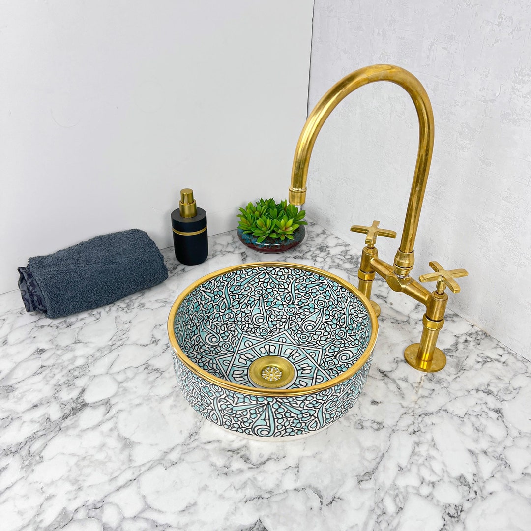 Handmade Turquoise Sink Vanity Countertop - Ceramic Washbasin Adorned ...