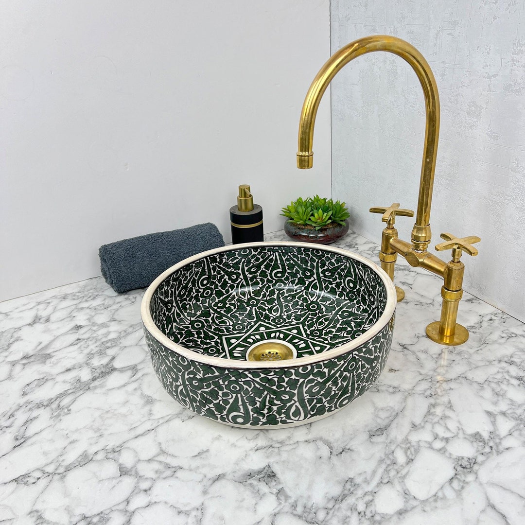 Round Small Bathroom Vessel Sink - Handcrafted Ceramic Wash Basin ...