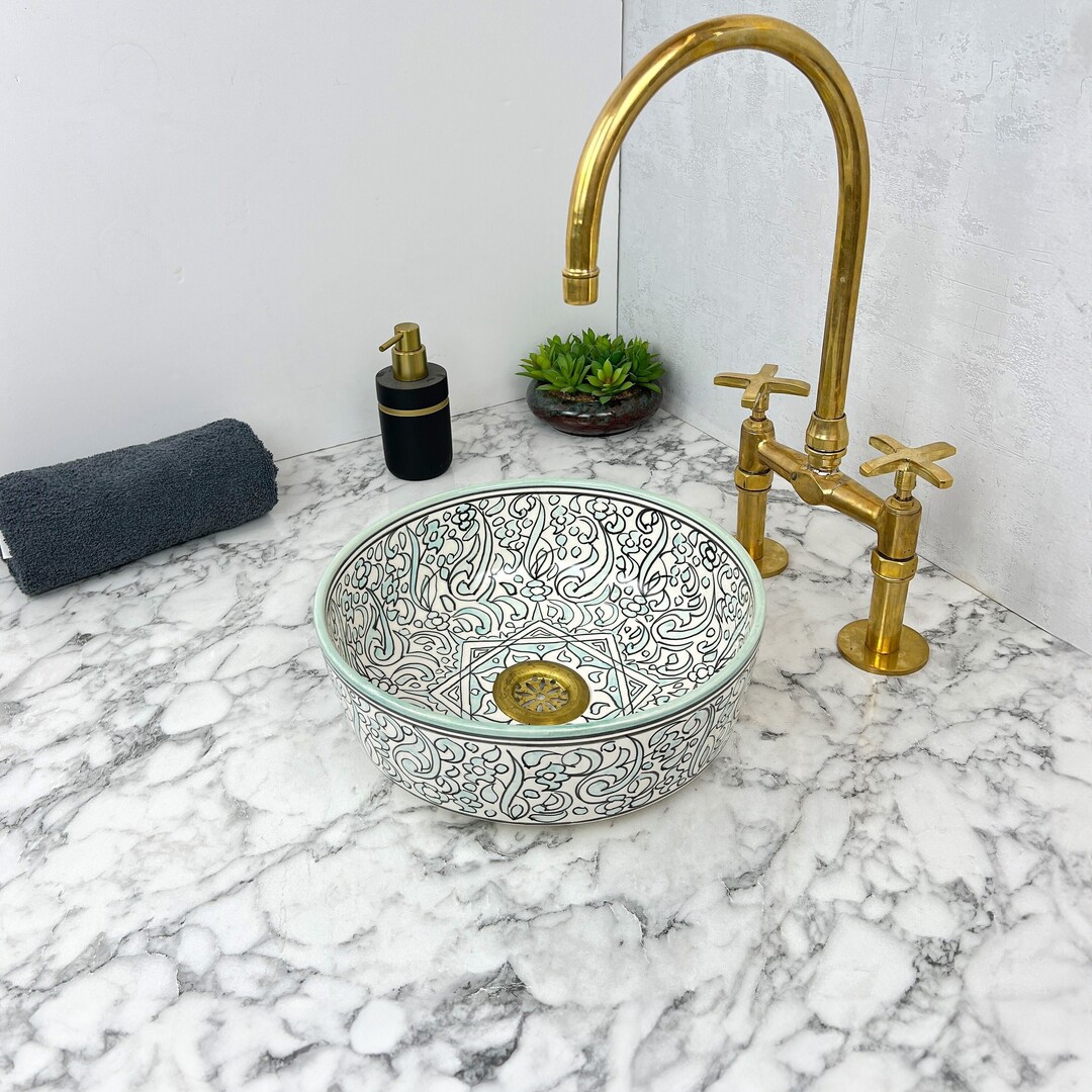 Handmade Moroccan Pottery Wash Basin Countertop Ceramic Bowl Sink ...
