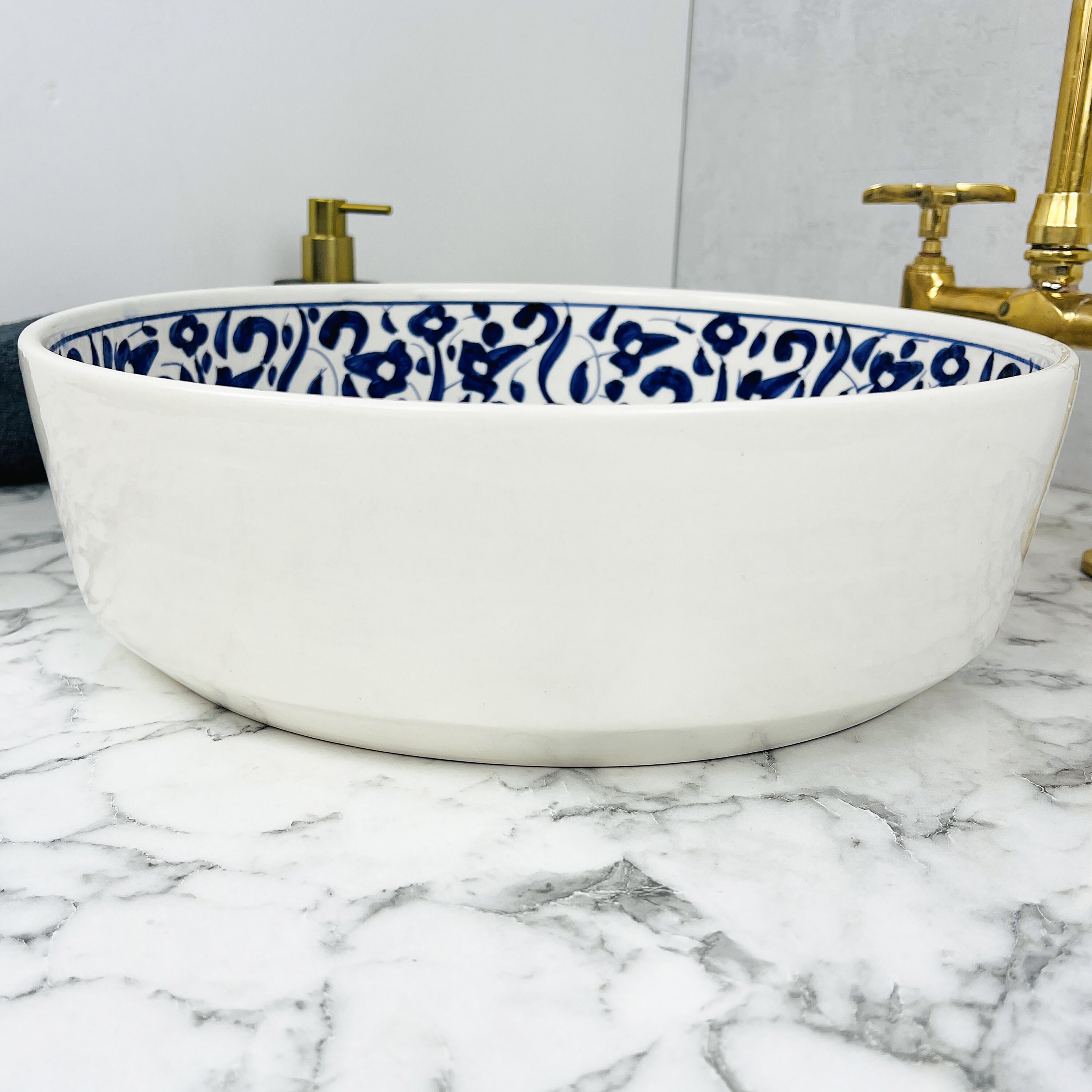 Round Bathroom Vessel Sink Vanity - Handmade Ceramic Wash Basin ...