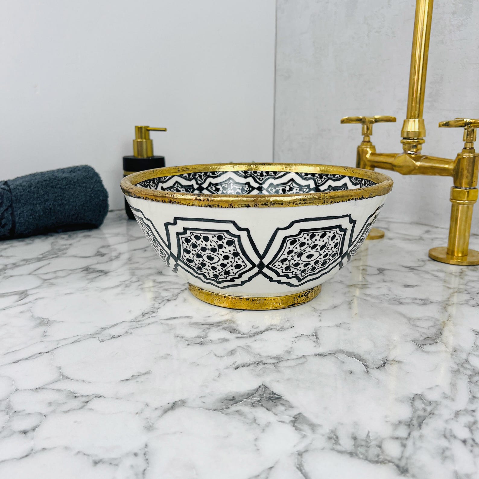 Handmade Moroccan Ceramic Basin With Sold Brass Rim - Bathroom Sink ...