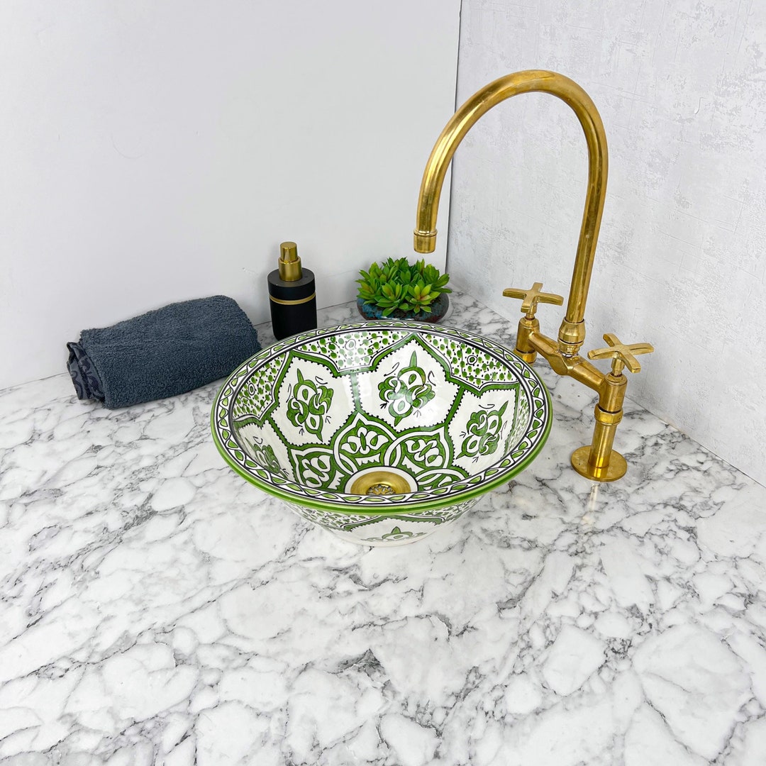 Green Handmade Ceramic Sink - Bathroom Art Basin - Ceramic Sink Hand ...