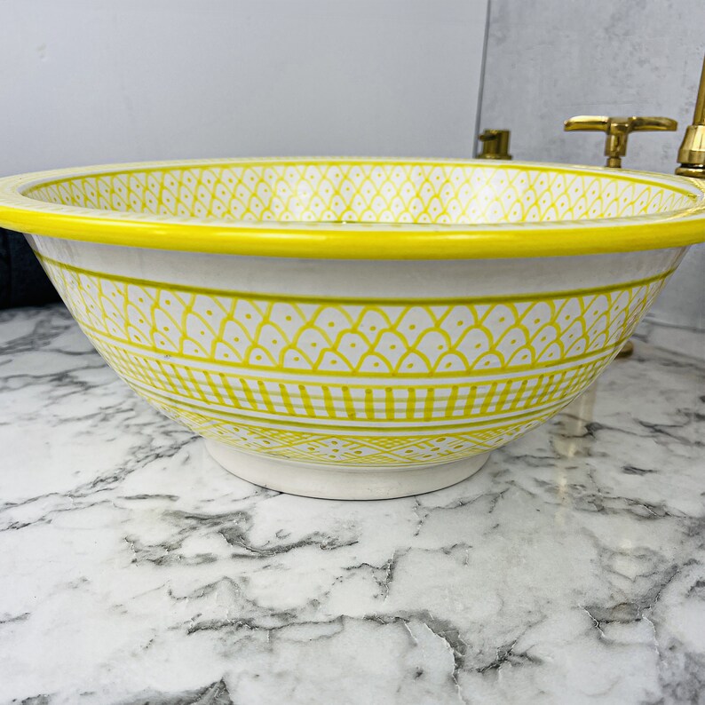 Custom Made Yellow Ceramic Wash Basin Countertop Sink Vanity - Handmade ...