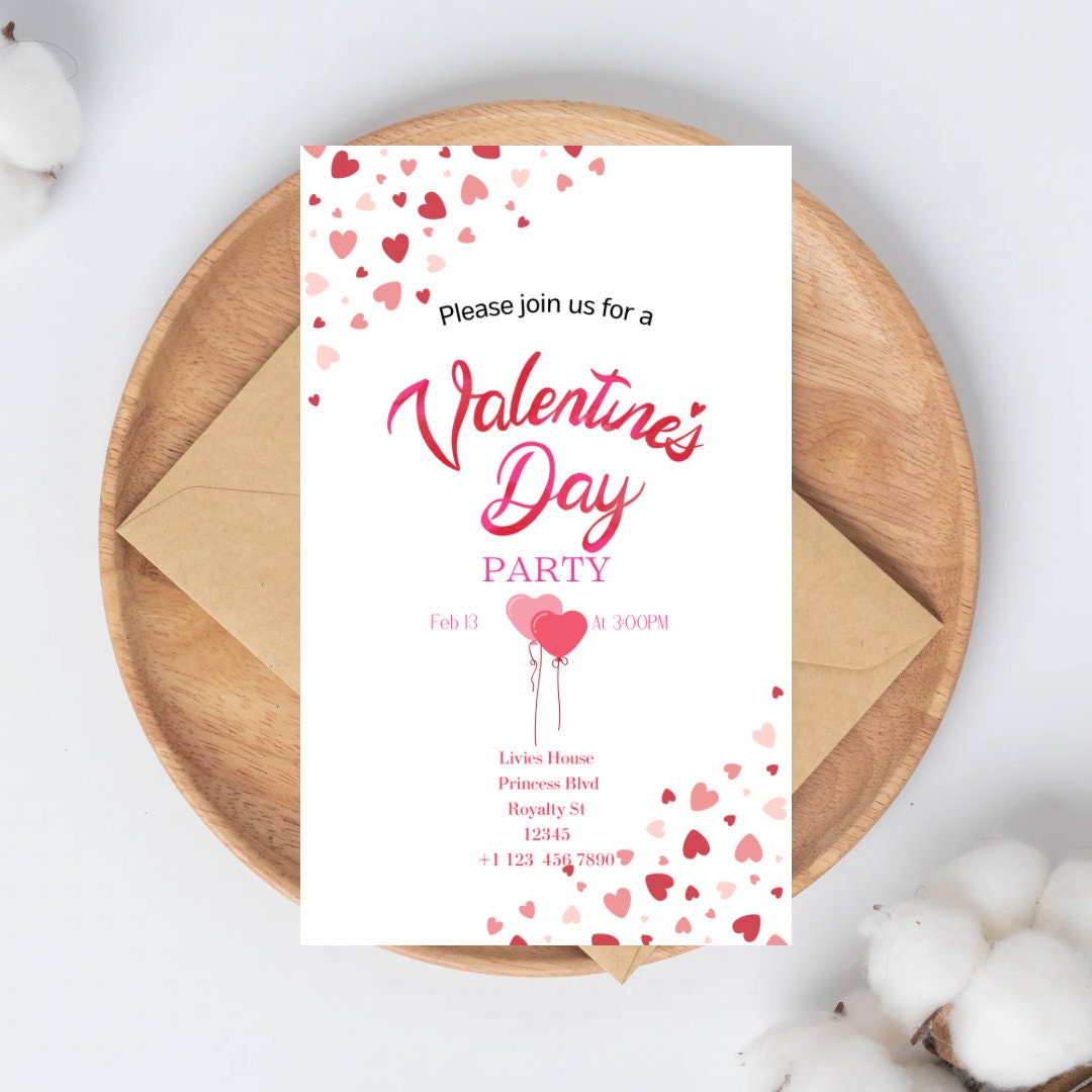 Editable Valentines Day Party Invitation, Happy Valentines Day ...