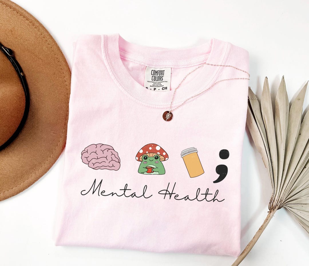 Mental Health Awareness T-shirt Frog Mushroom, Brain, and Semicolon ...