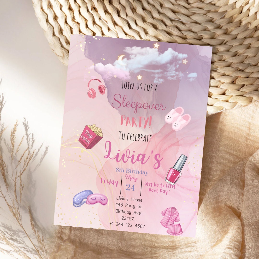 Chic Girls Sleepover Invitation Customizable Digital Pajama Party E ...