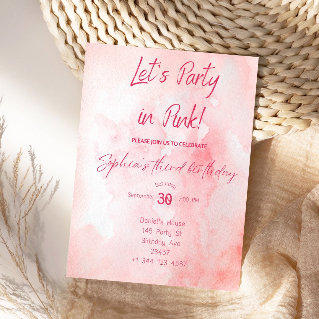 Chic Pink Digital Birthday Invitation Personalized Elegant Online Party ...