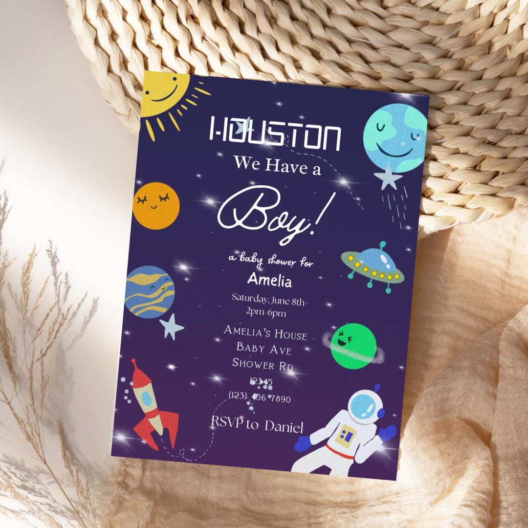 Space Theme Baby Shower Invitation | Editable Boy Baby Shower Template ...