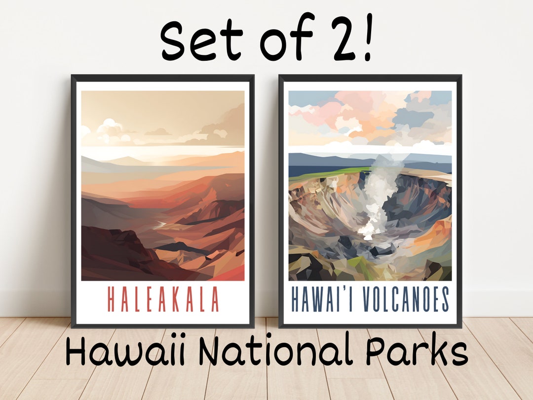 Hawaii National Parks Posters Set of 2 Prints Gallery Wall Art Digital Download Poster Haleakala ...