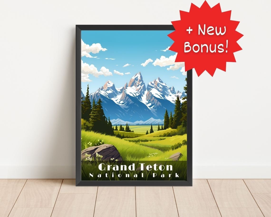 Grand Teton National Park Poster Wall Art Travel Poster National Park ...