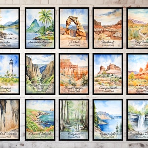 US National Parks Posters Set of All 63 National Parks Watercolor ...