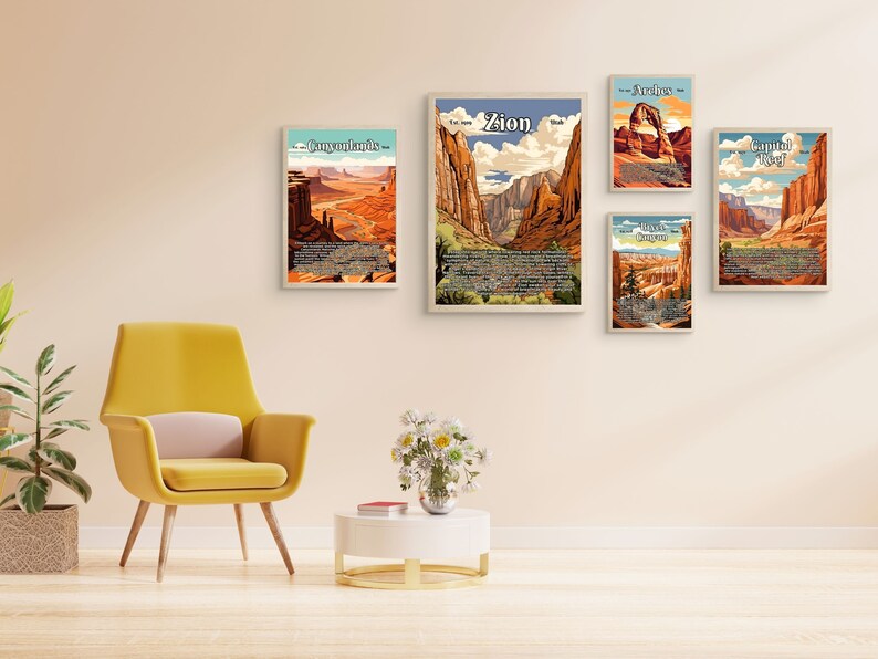 Utah National Parks Posters Set of 5 Prints Vintage Gallery Wall Art ...