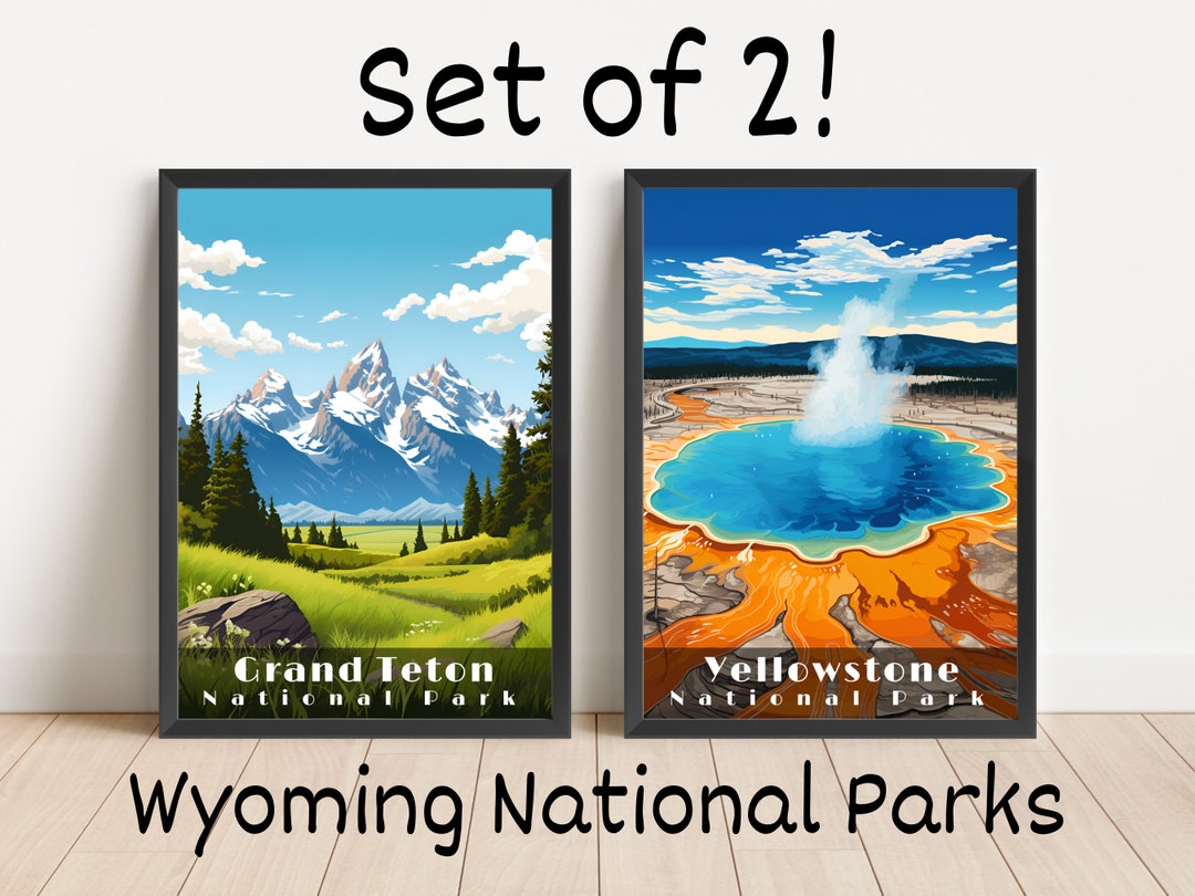 Wyoming National Parks Poster Set: Yellowstone & Grand Teton (digital ...
