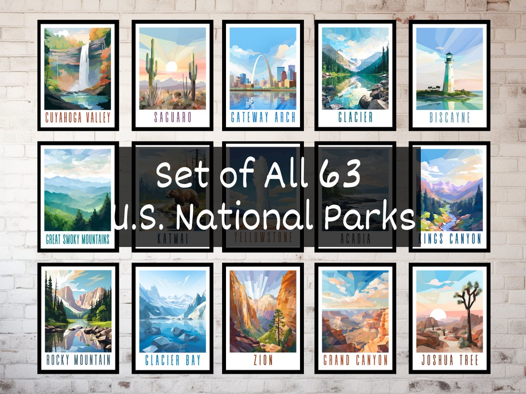 National Parks Posters Set of All 63 US National Park Prints Gallery ...