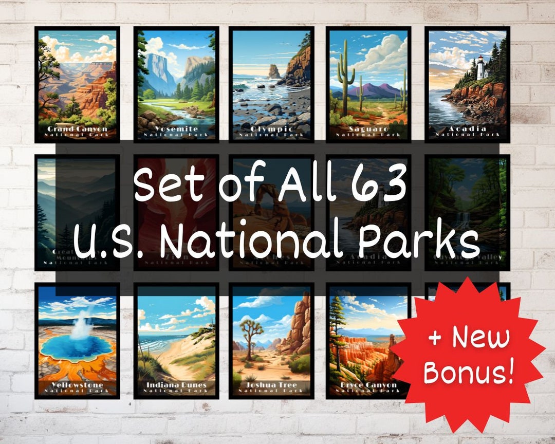 US National Parks Poster Set: All 63 Prints, Living Room Wall Art ...