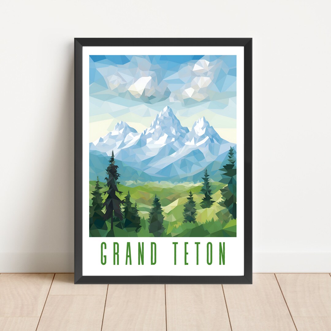 Grand Teton National Park Poster: Abstract Mountain Landscape (digital ...