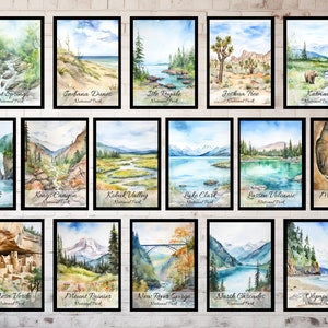 US National Parks Posters Set of All 63 National Parks Watercolor ...