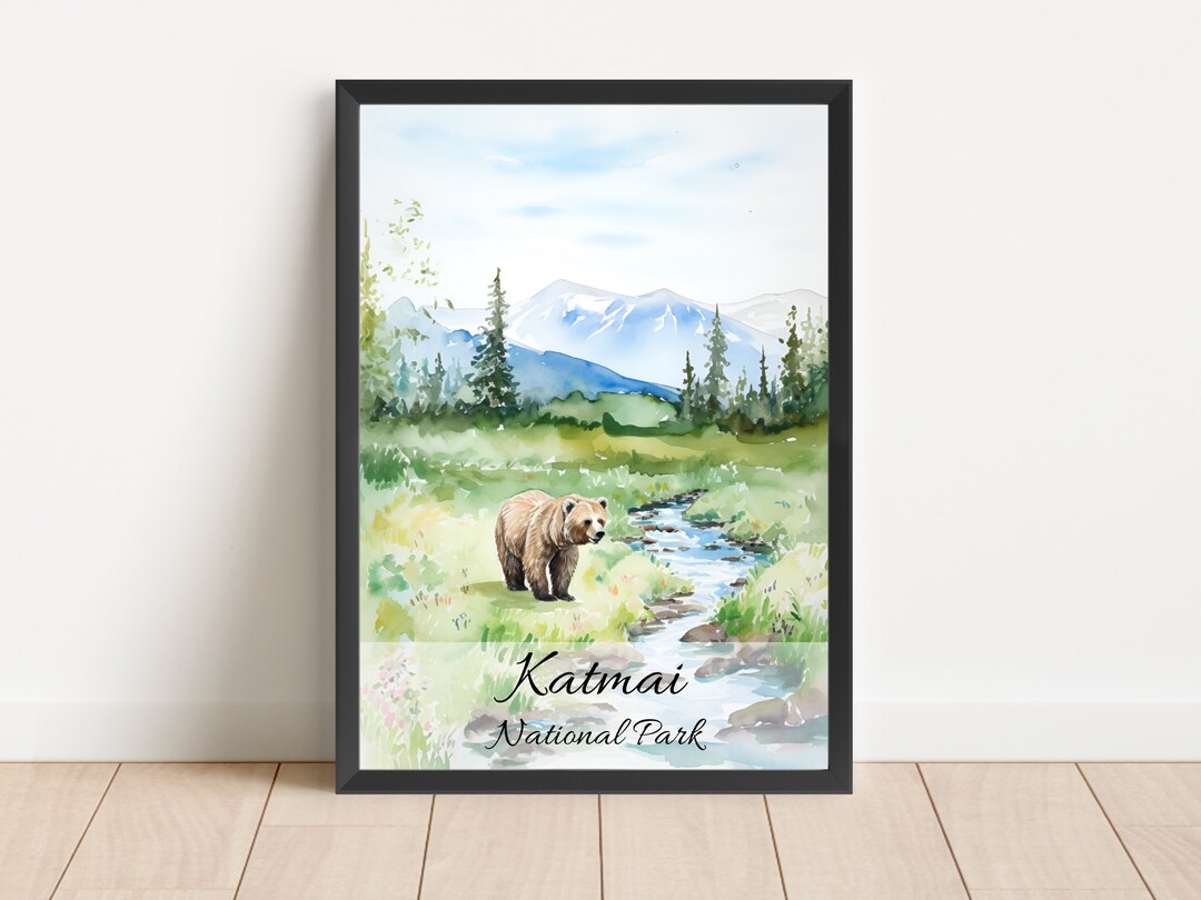 Katmai Watercolor Painting National Park Poster Travel National Park ...