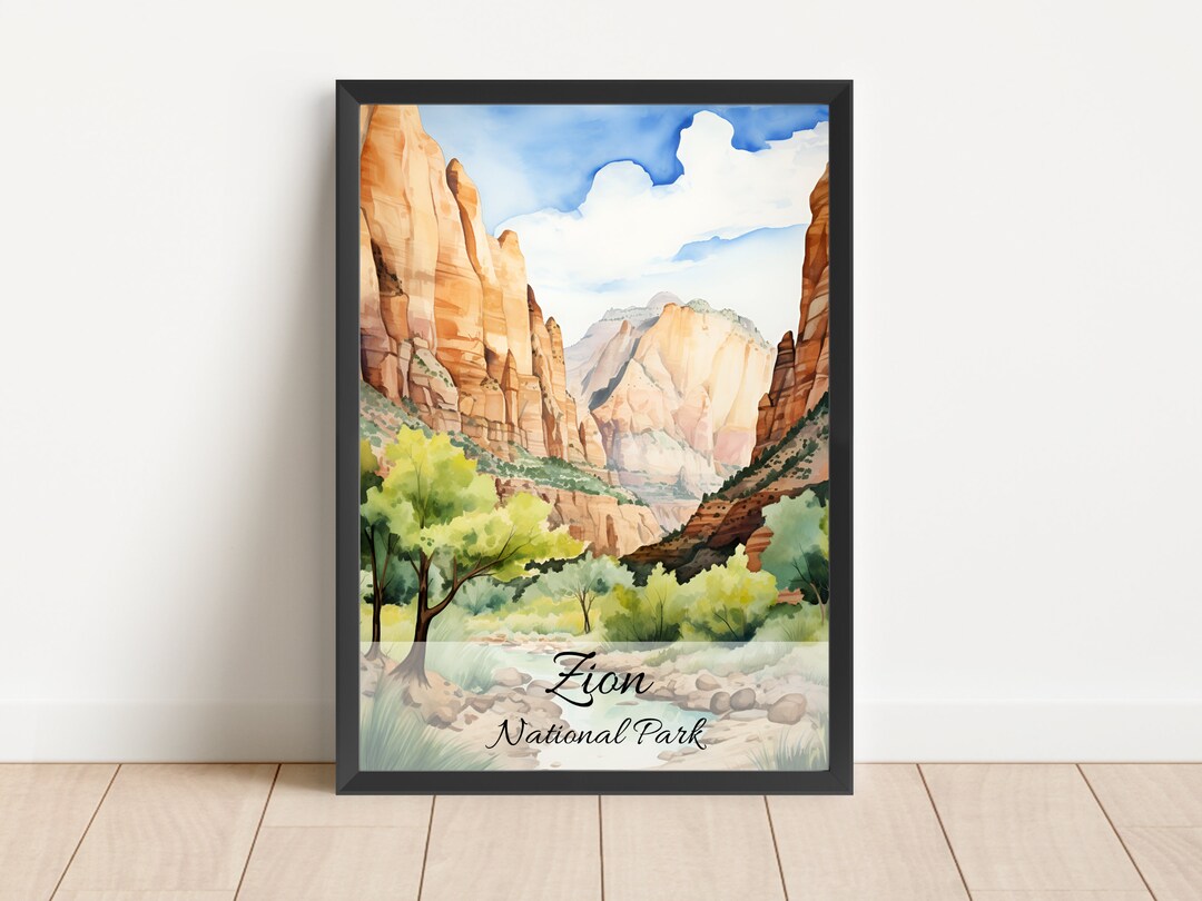 Zion Watercolor Painting National Park Poster Travel Watercolor ...