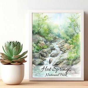 Hot Springs Watercolor Painting National Park Poster Travel Watercolor ...
