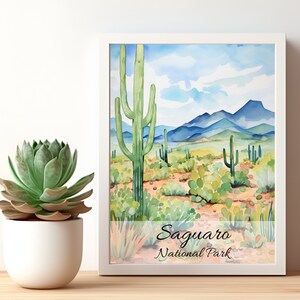 Saguaro Watercolor Painting National Park Poster Travel Watercolor ...
