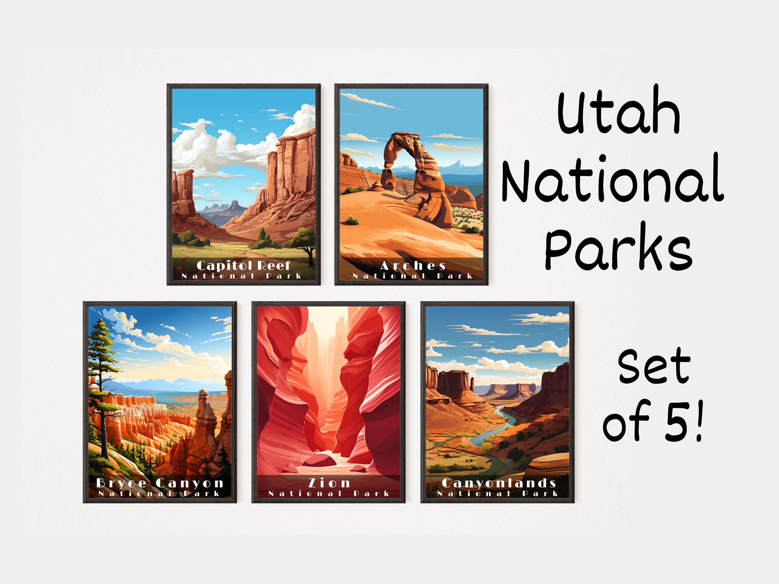 Utah National Parks Posters Set of 5 Utah Posters Prints Living Room ...