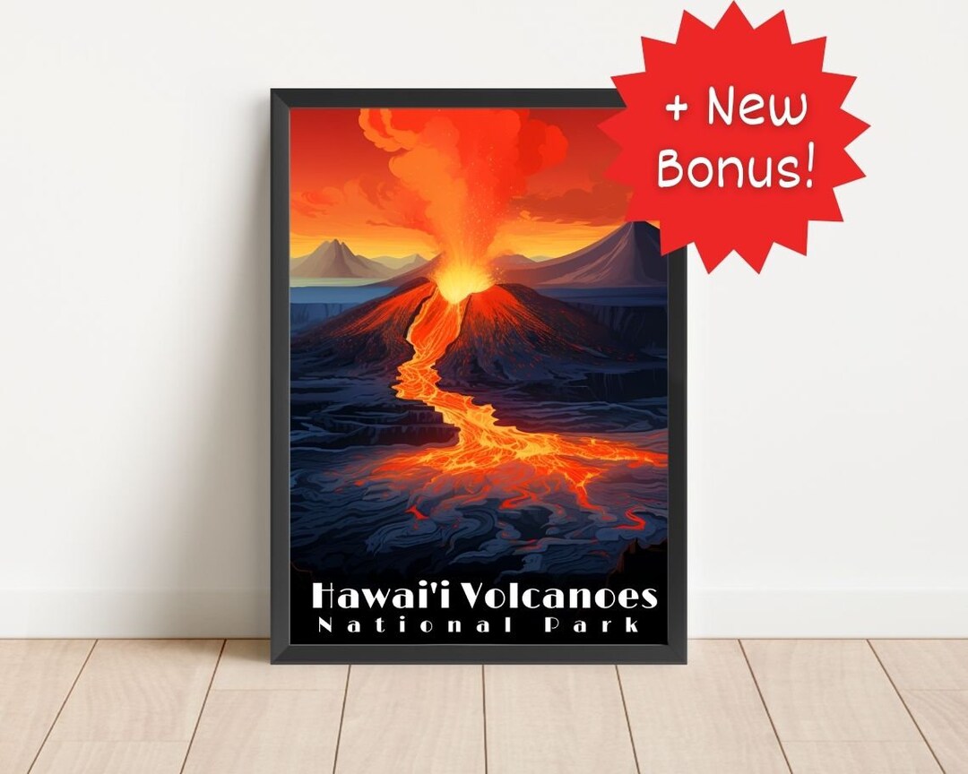 Hawaii Volcanoes National Park Travel Poster: Living Room Wall Art ...