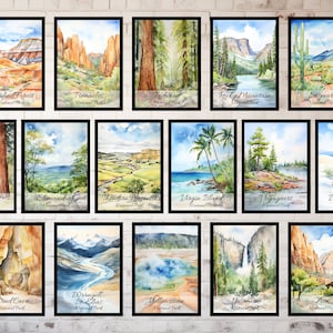 US National Parks Posters Set of All 63 National Parks Watercolor ...