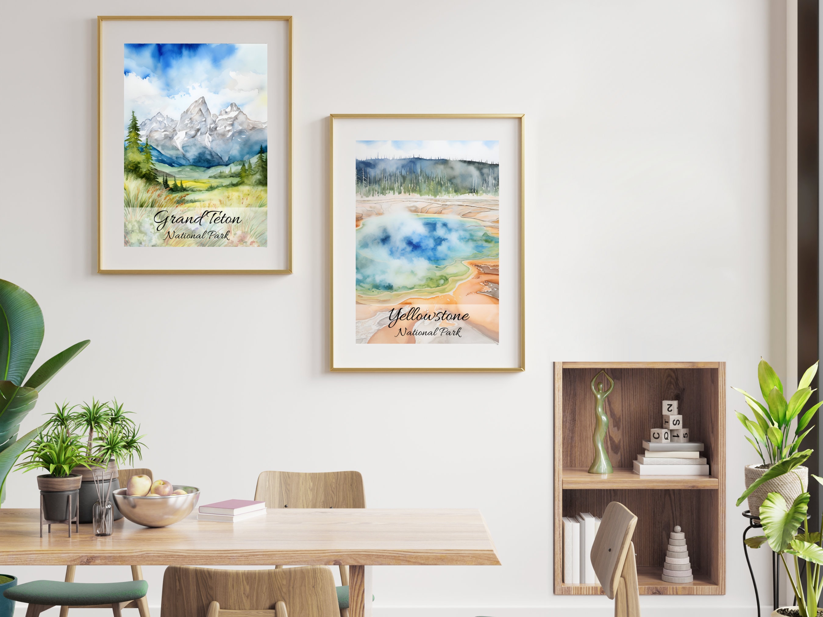 Wyoming National Parks Watercolor Paintings Wall Art Set of 2 Wyoming ...