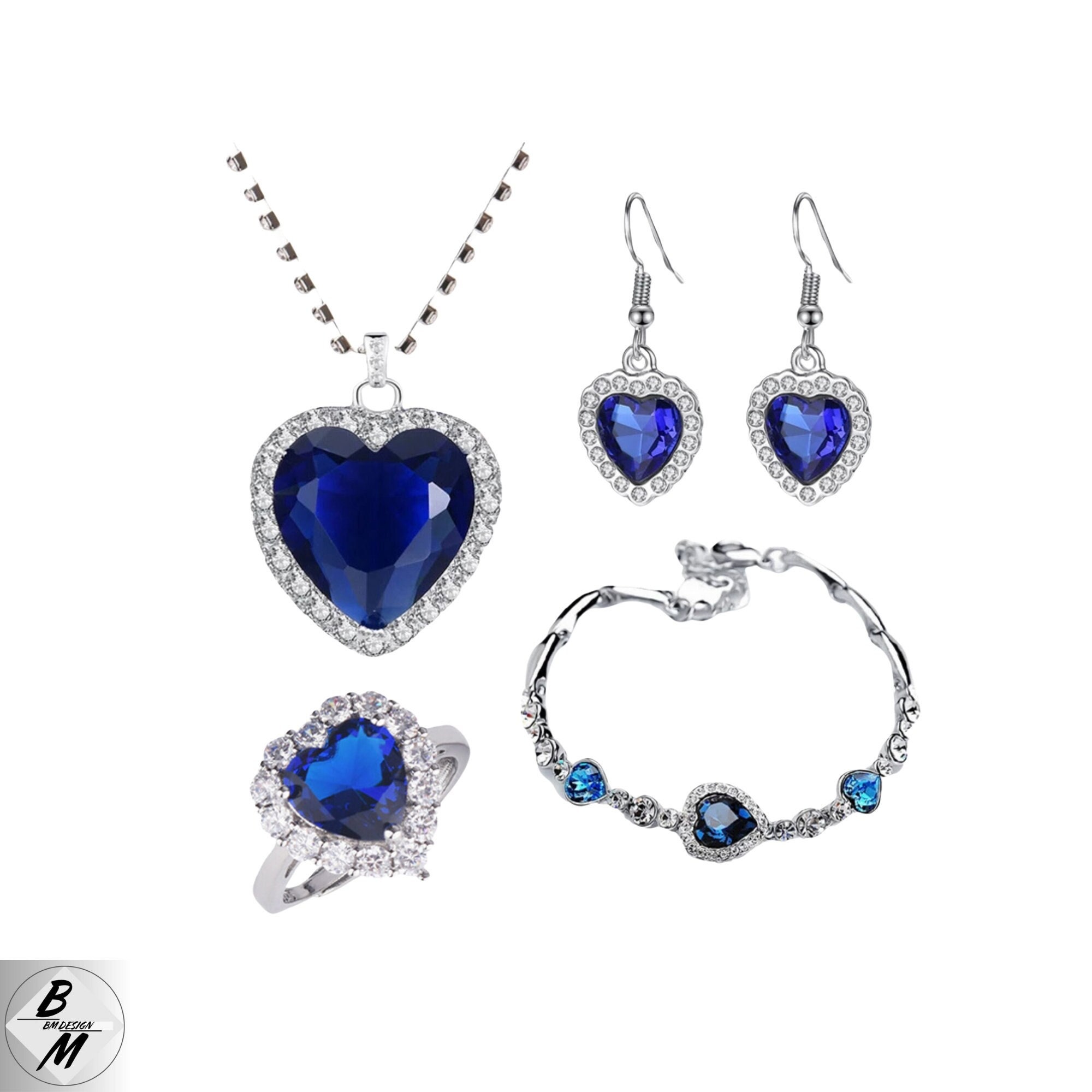 Titanic Heart of Ocean Blue Heart Love Jewelry Set, Titanic Heart ...