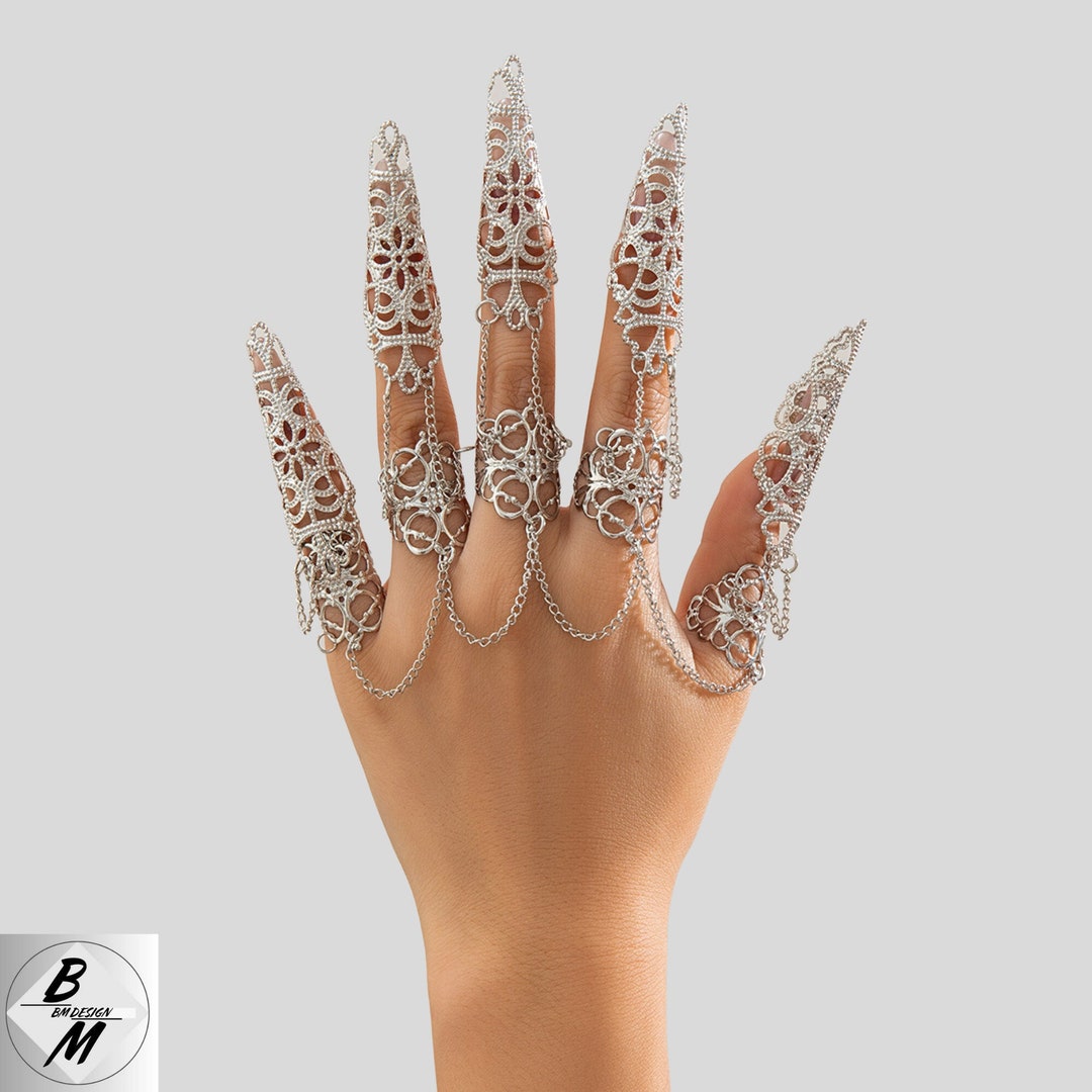 Gothic Style Hollow Tapered Fingernail Cap Ring, Finger Rings, Hollow ...