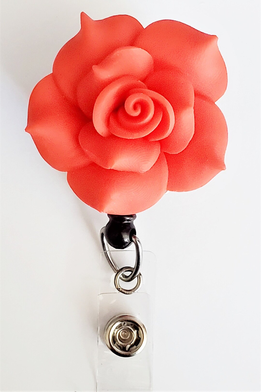 Red Rose Badge Reel, Polymer Clay Flower, Breakaway Lanyard - Etsy