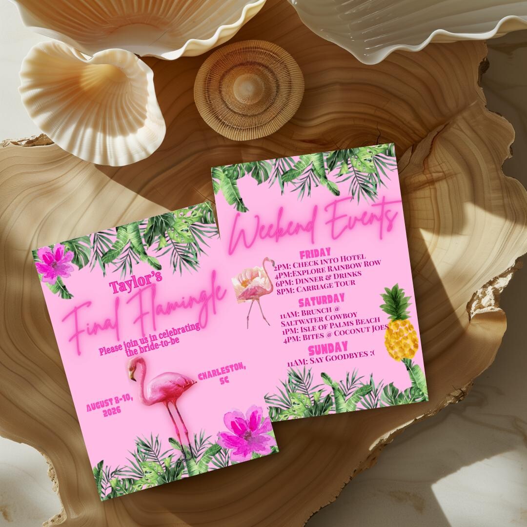 Final Flamingle Invitation: Tropical Bachelorette Party, Pink Flamingo ...