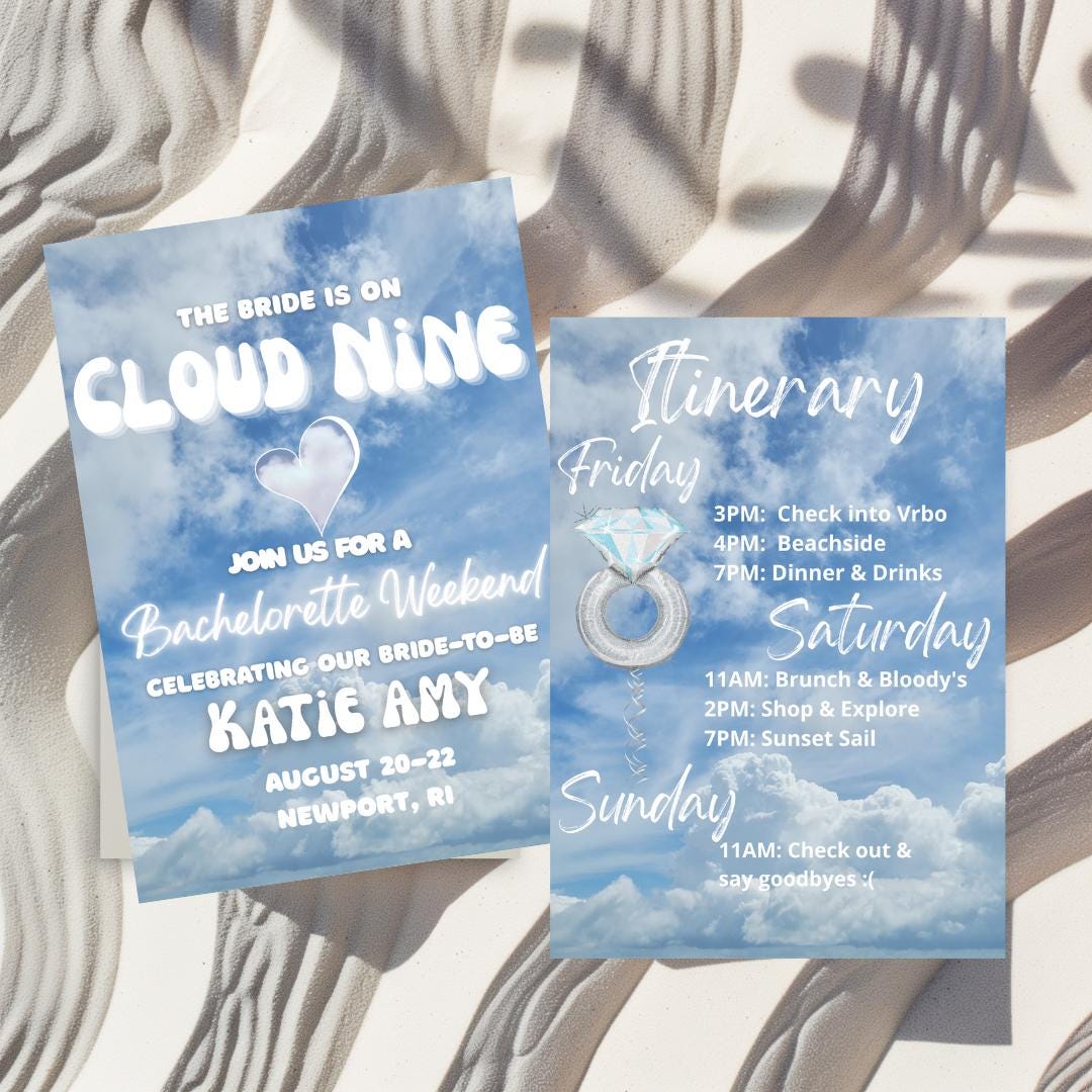 Editable Bride on Cloud Nine Themed Bachelorette Party and Itinerary or ...