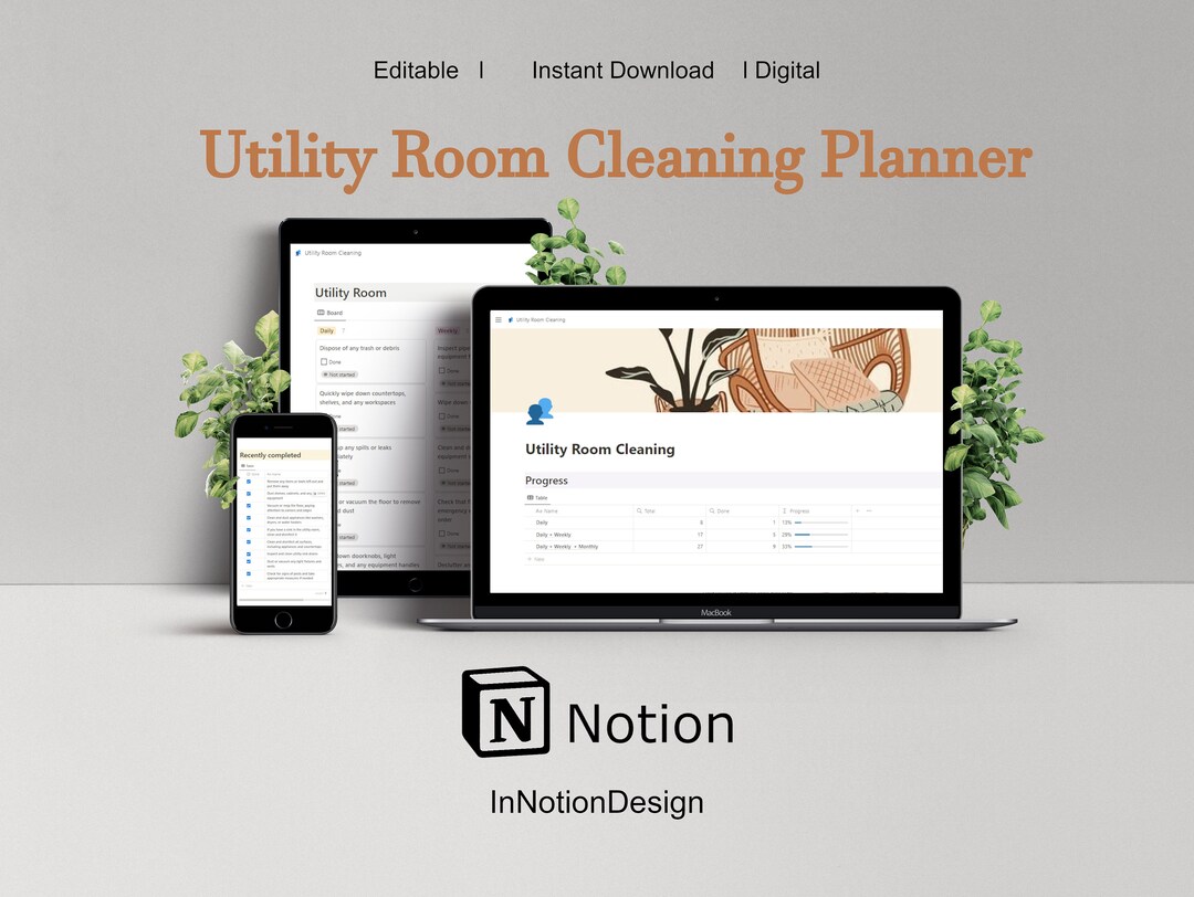Notion Digital Utility Room Cleaning Planner - Customizable Notion ...
