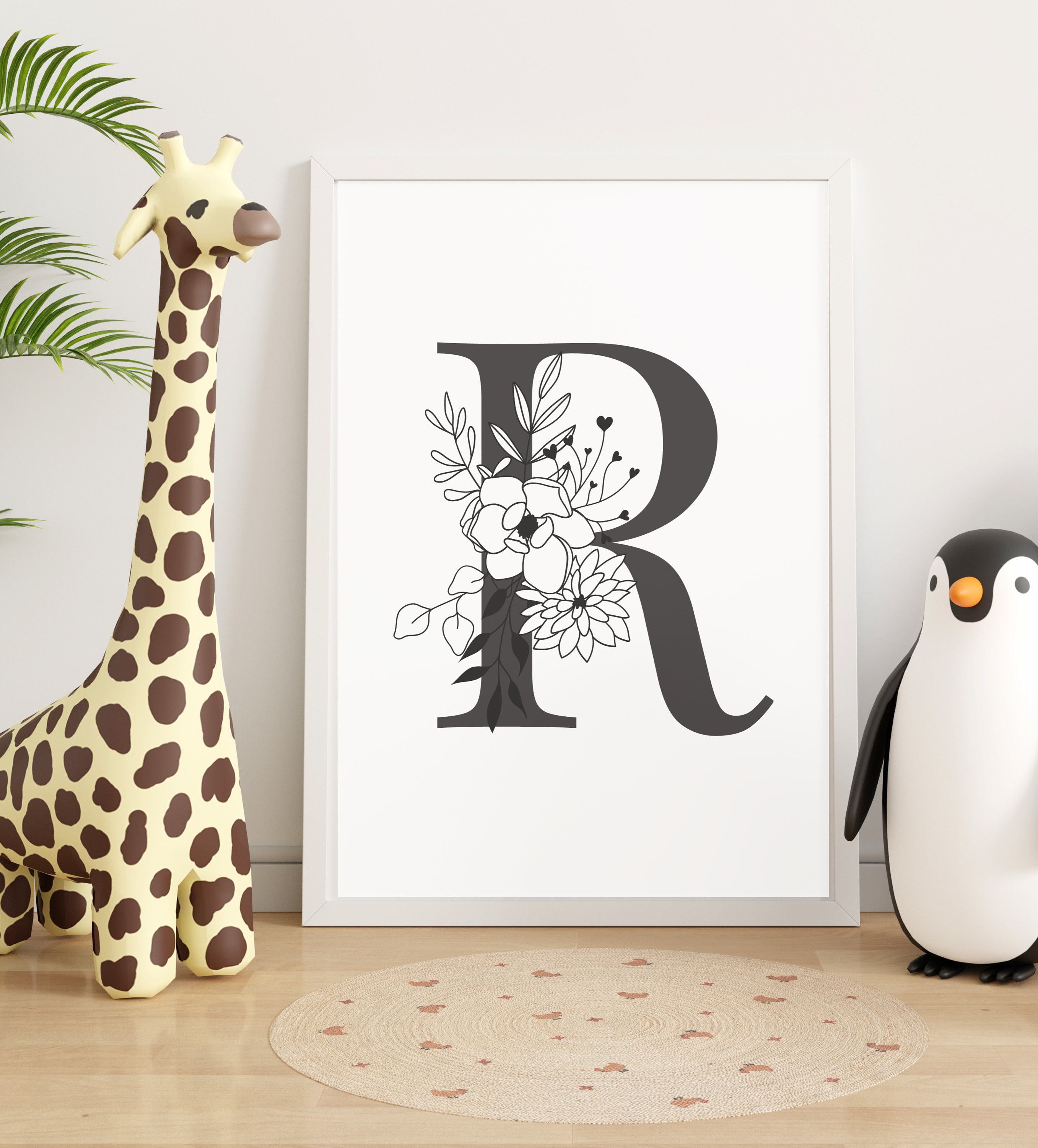 Floral Monogram Alphabet Art Personalized Nursery Letter Art - Etsy